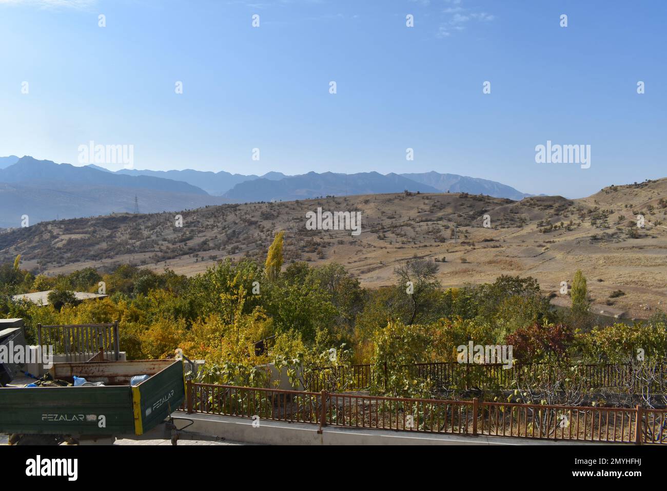 Rolling hills and mountains in northern Iraq, close to the border with ...