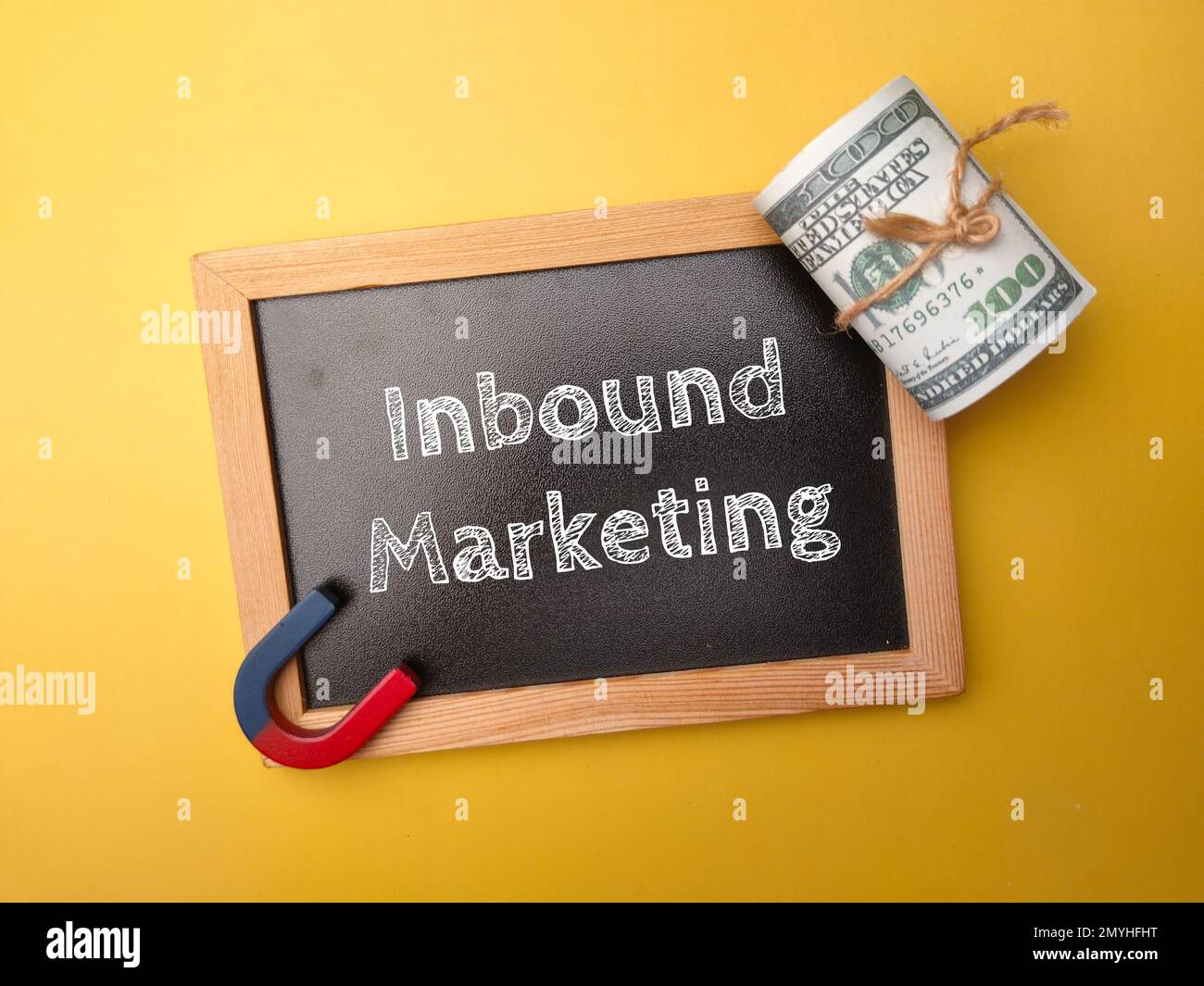 Wooden board,magnet and banknotes with the word Inbound Marketing Stock ...