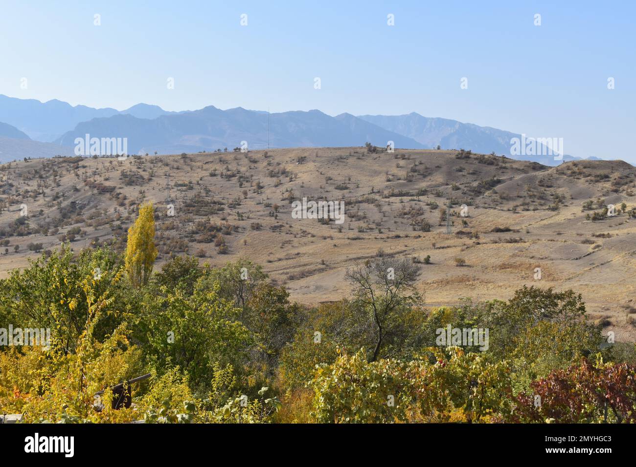 Rolling hills and mountains in northern Iraq, close to the border with ...