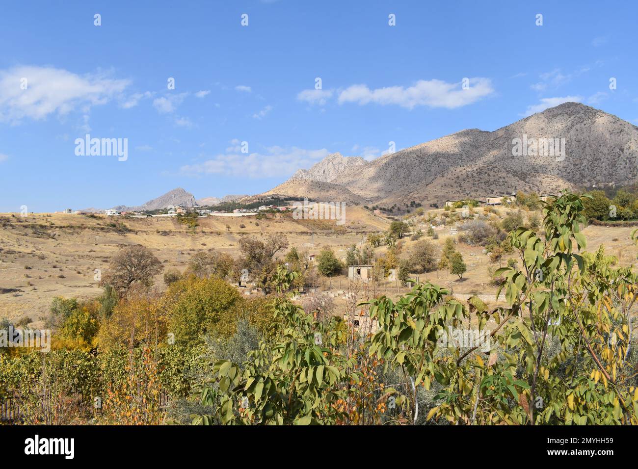 Rolling hills and mountains in northern Iraq, close to the border with ...