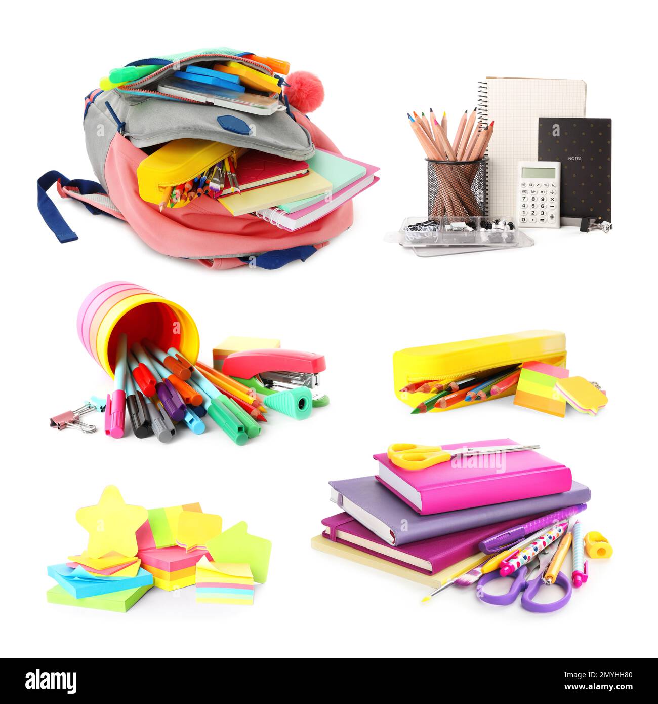 Set of bright school stationery on white background Stock Photo - Alamy