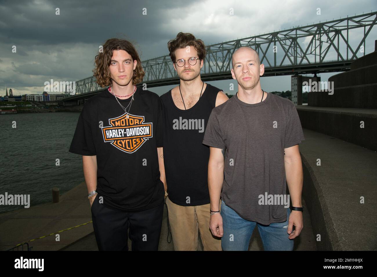 Paul Klein, Jake Goss, and Les Priest of Lany pose at Bunbury Music ...