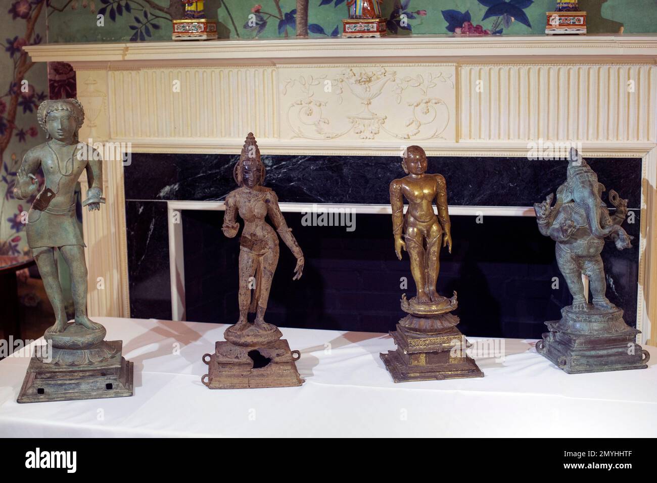 Four Indian statues on display during a ceremony marking the ...