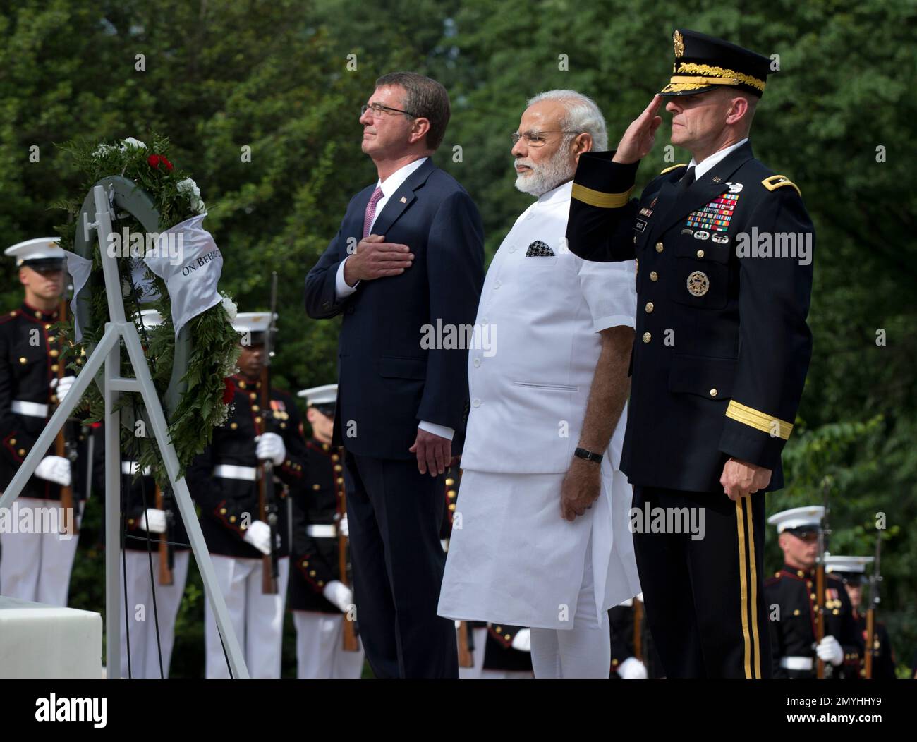 Indian Prime Minister Narendra Modi, center, with Secretary of Defense ...