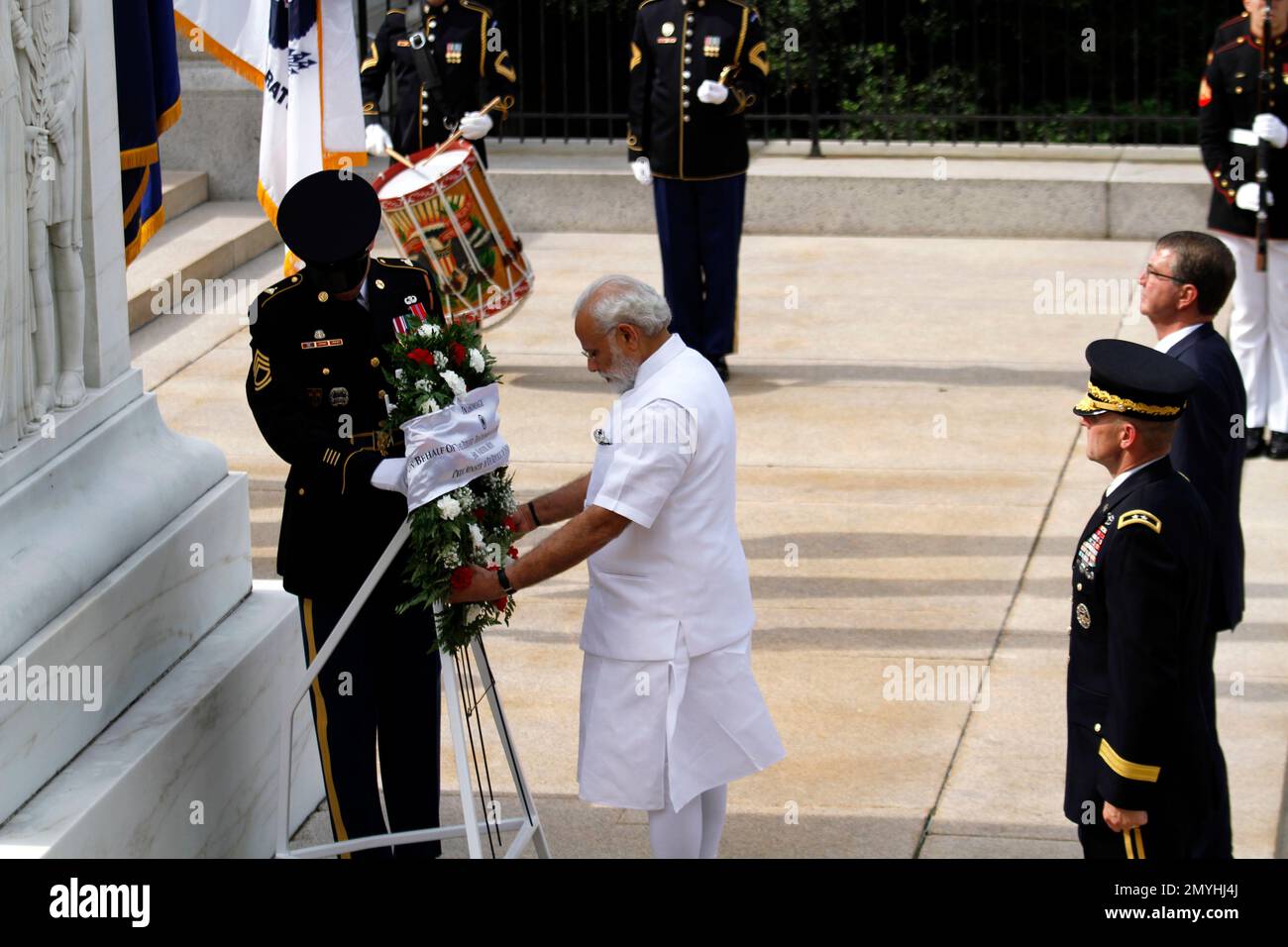 Indian Prime Minister Narendra Modi, center, with Secretary of Defense ...