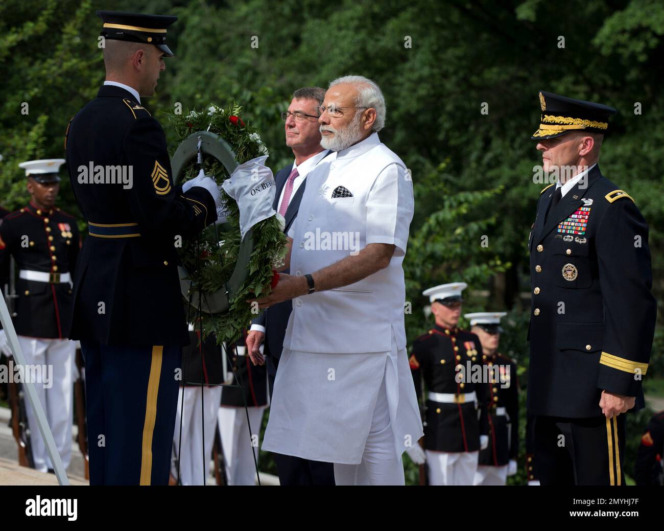 Indian Prime Minister Narendra Modi, center, with Secretary of Defense ...