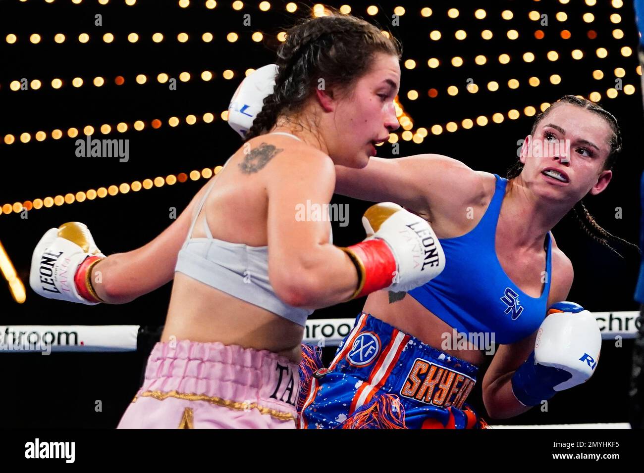 Australia's Skye Nicolson, right, punches Spain's Tania Alvarez during ...