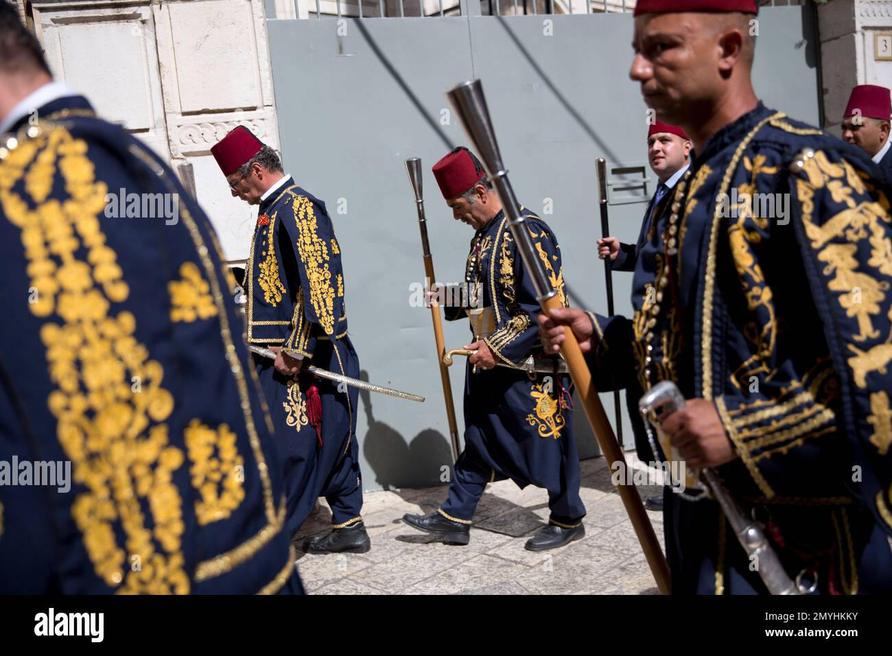 Traditional Muslim consular guards, also known as Kawas march in a ...