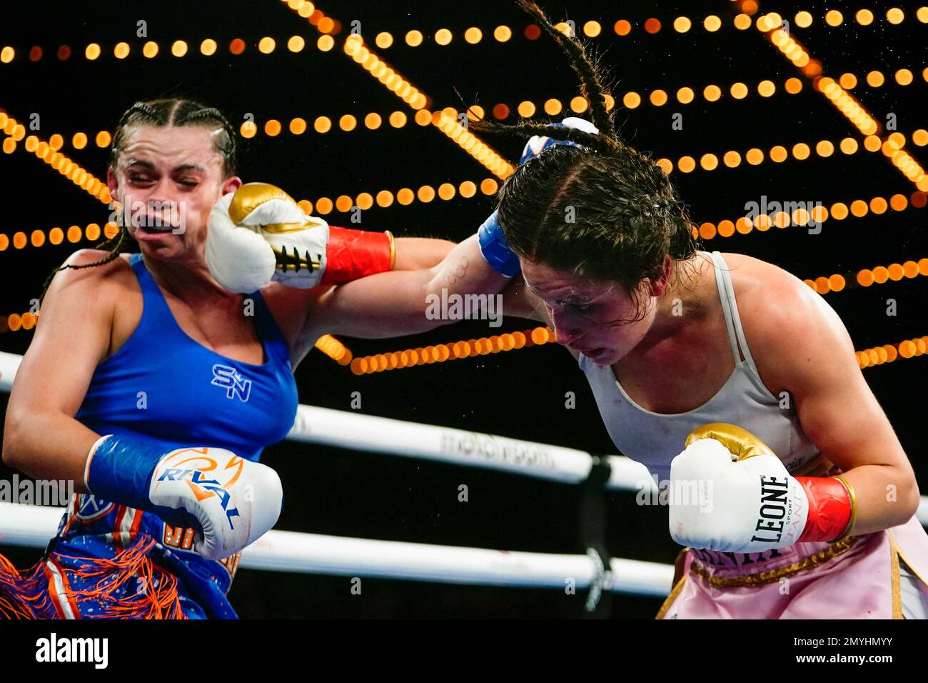 Spain's Tania Alvarez, right, punches Australia's Skye Nicolson during the 10th round of a women ...