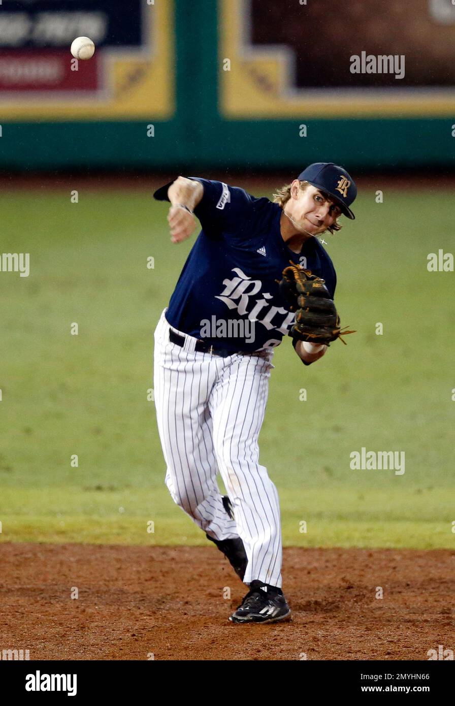 Rice infielder Ford Proctor throws out LSU's Bryce Jordan to end the ...