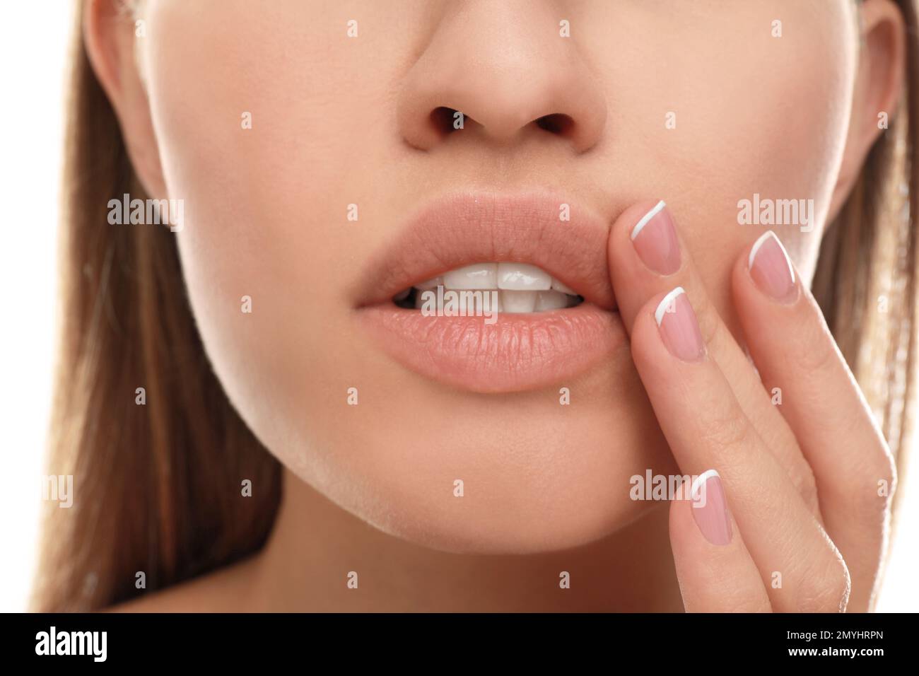Lips applying finger hi-res stock photography and images - Alamy