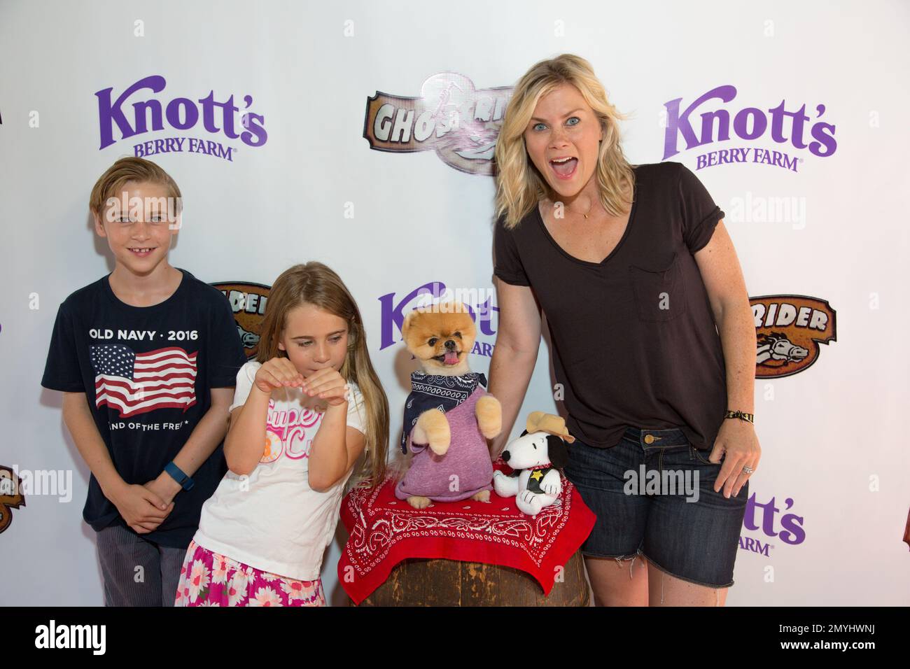 Alison Sweeney, right and children Benjamin Sanov and Megan Sanov pose ...