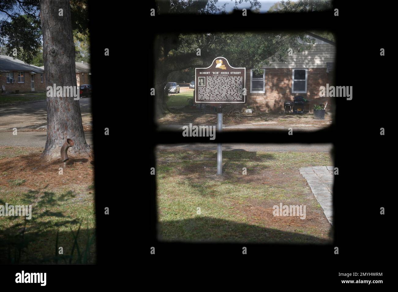 In this Dec. 11, 2015 photo, a historic marker is seen from inside the ...