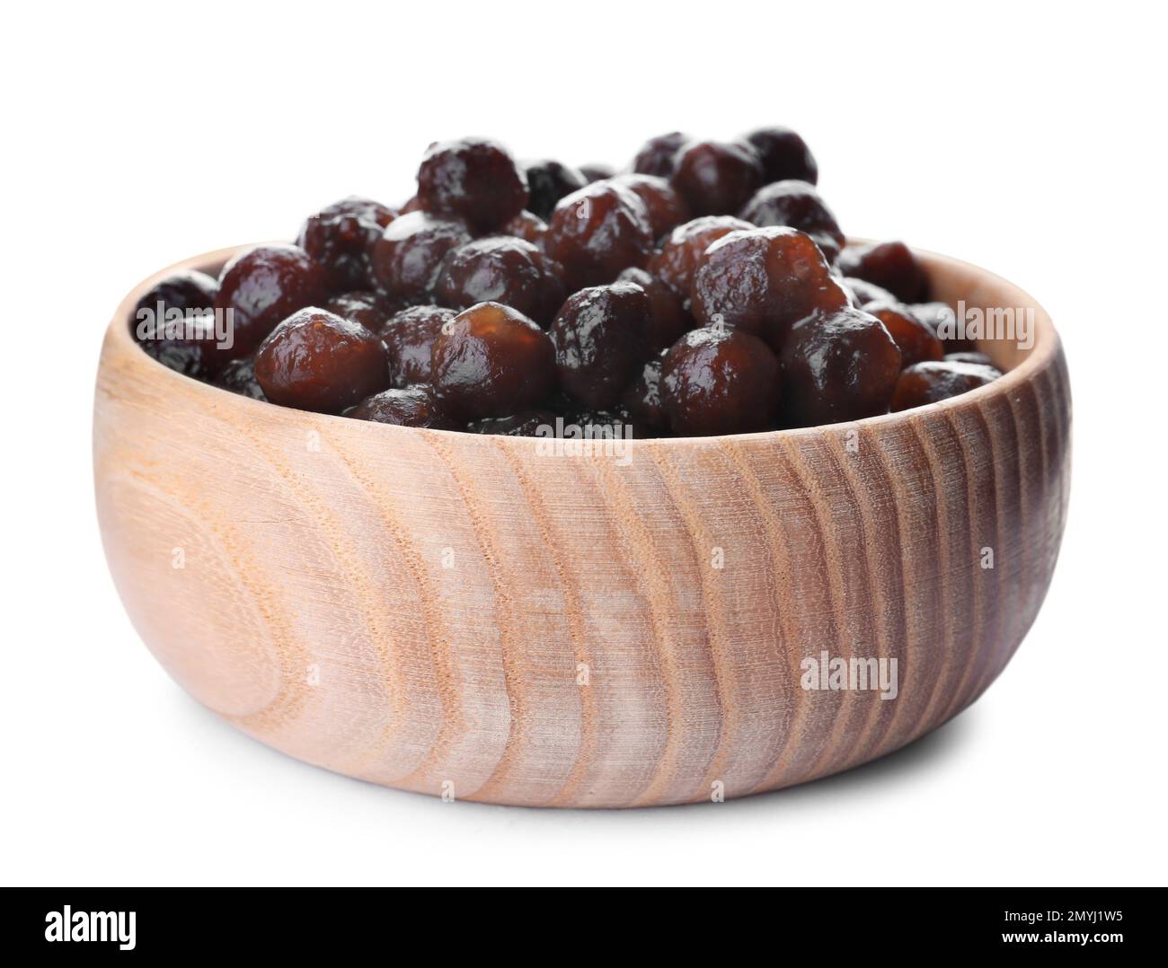 Tapioca balls for milk bubble tea in wooden bowl isolated on white ...