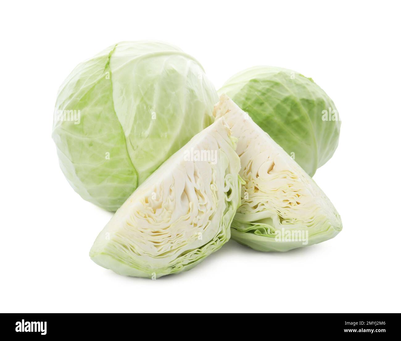 Whole and cut fresh ripe cabbages on white background Stock Photo - Alamy