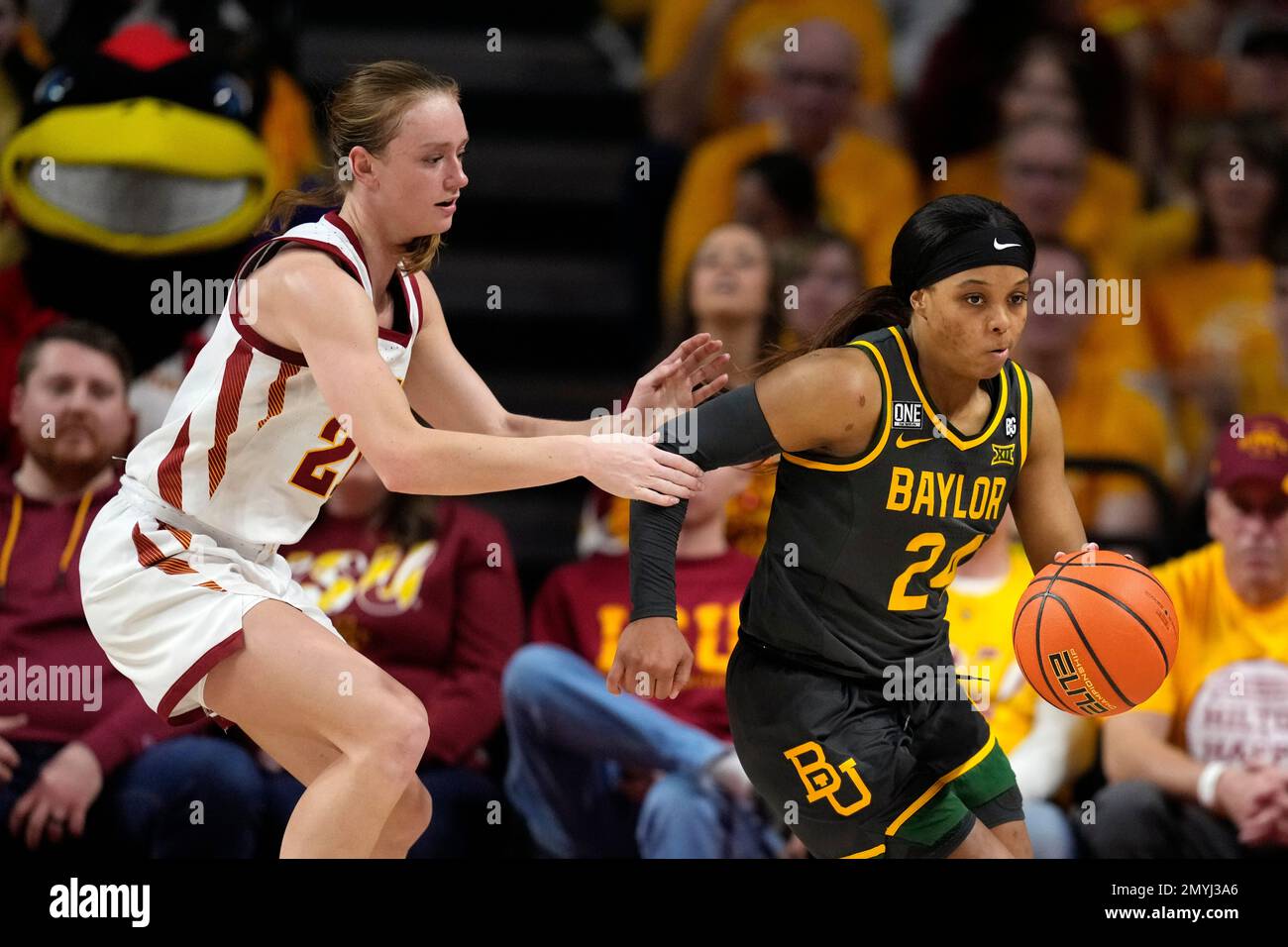 Baylor guard Sarah Andrews is fouled by Iowa State guard Lexi Donarski ...
