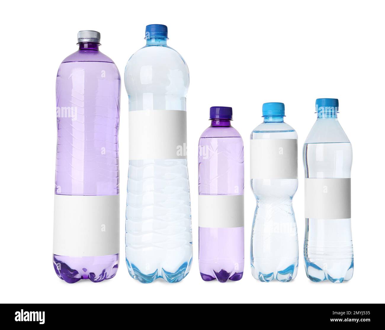 Bottles of pure water with blank labels on white background Stock Photo ...