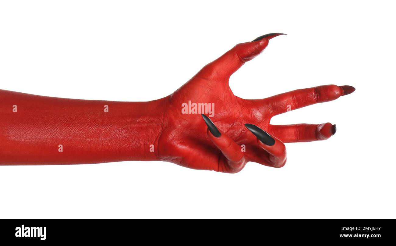 Scary monster on white background, closeup of hand. Halloween character ...