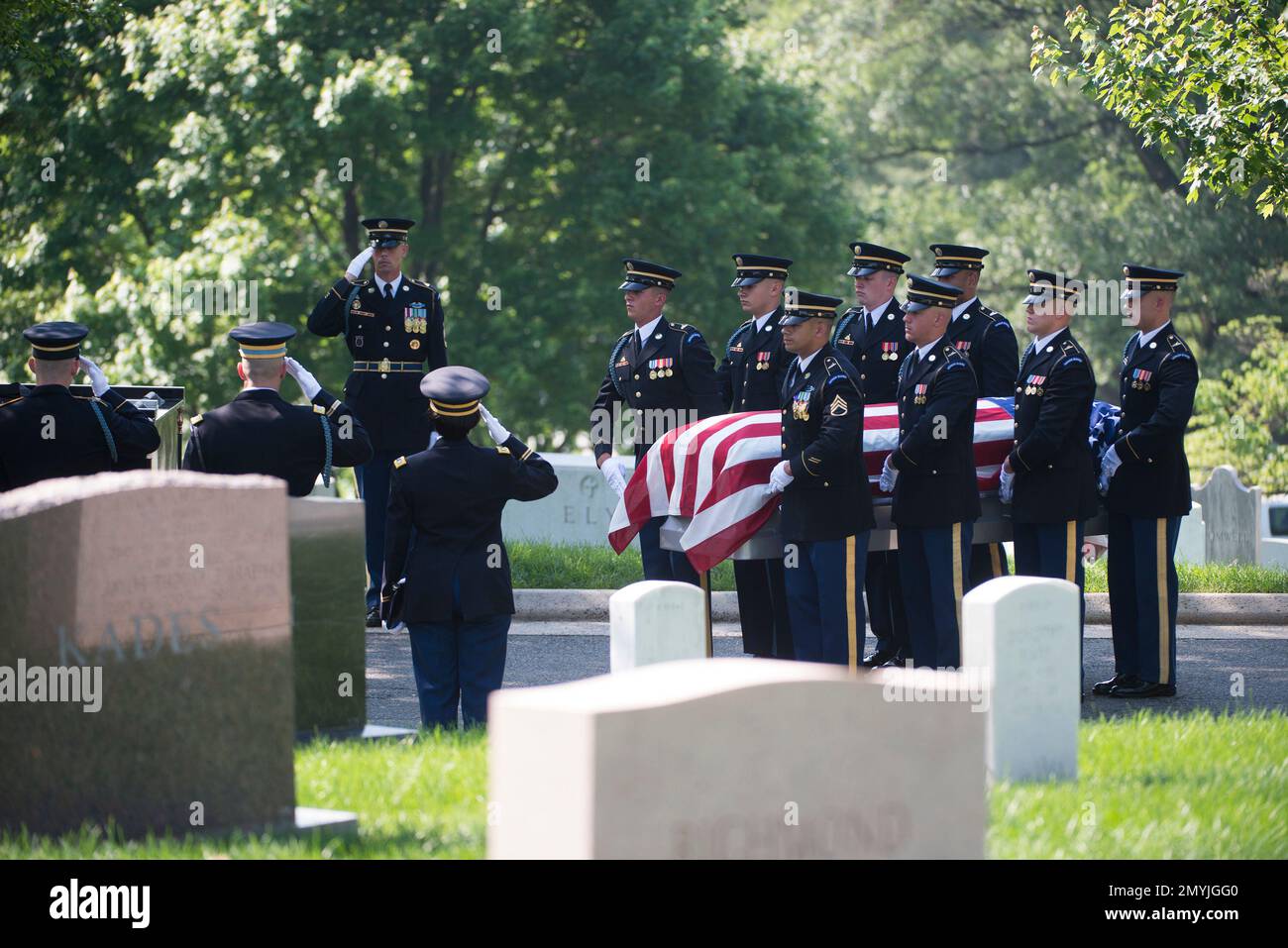 The casket of Stephanie Rader, Captain, U.S. Army, carried during a ...