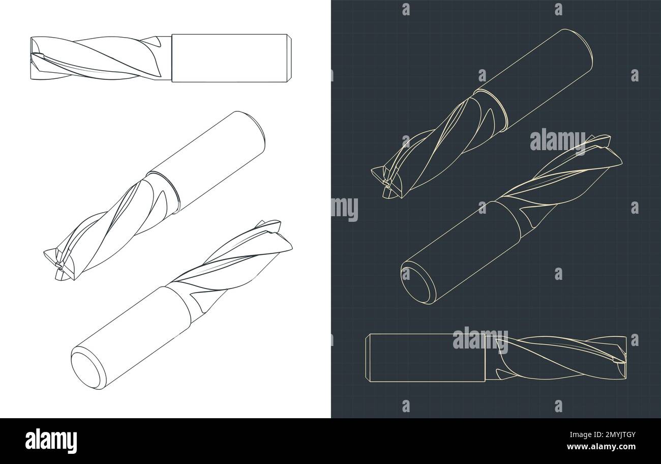 Stylized vector illustrations of blueprints of mill cutter Stock Vector ...