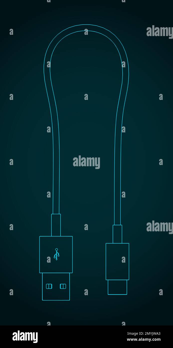 Stylized vector illustrations of USB Type-A to USB Type-C Cable Stock ...