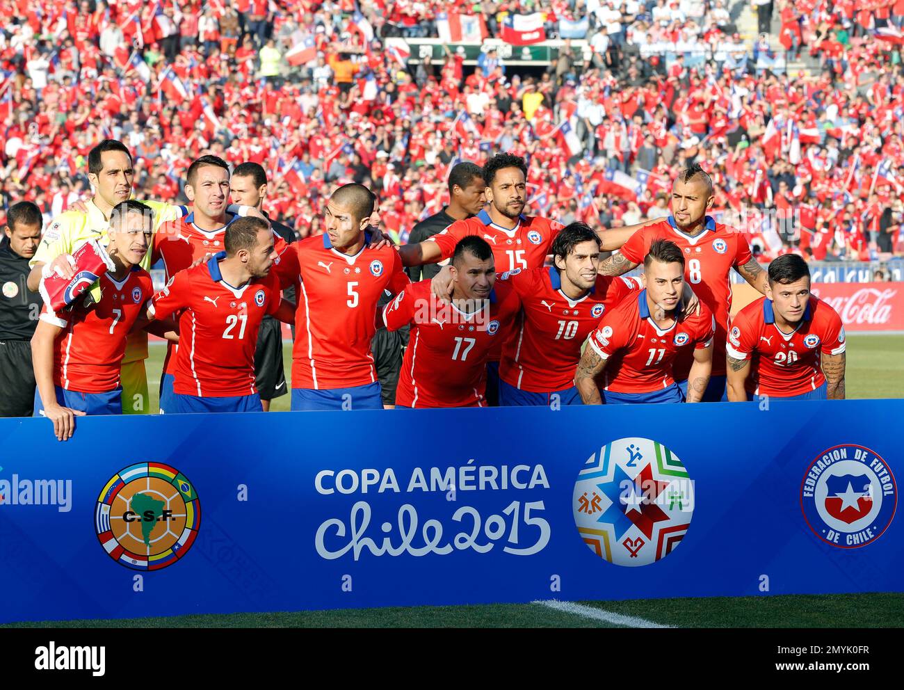 FILE - In this July 4, 2015, file photo, Chile's national soccer team ...