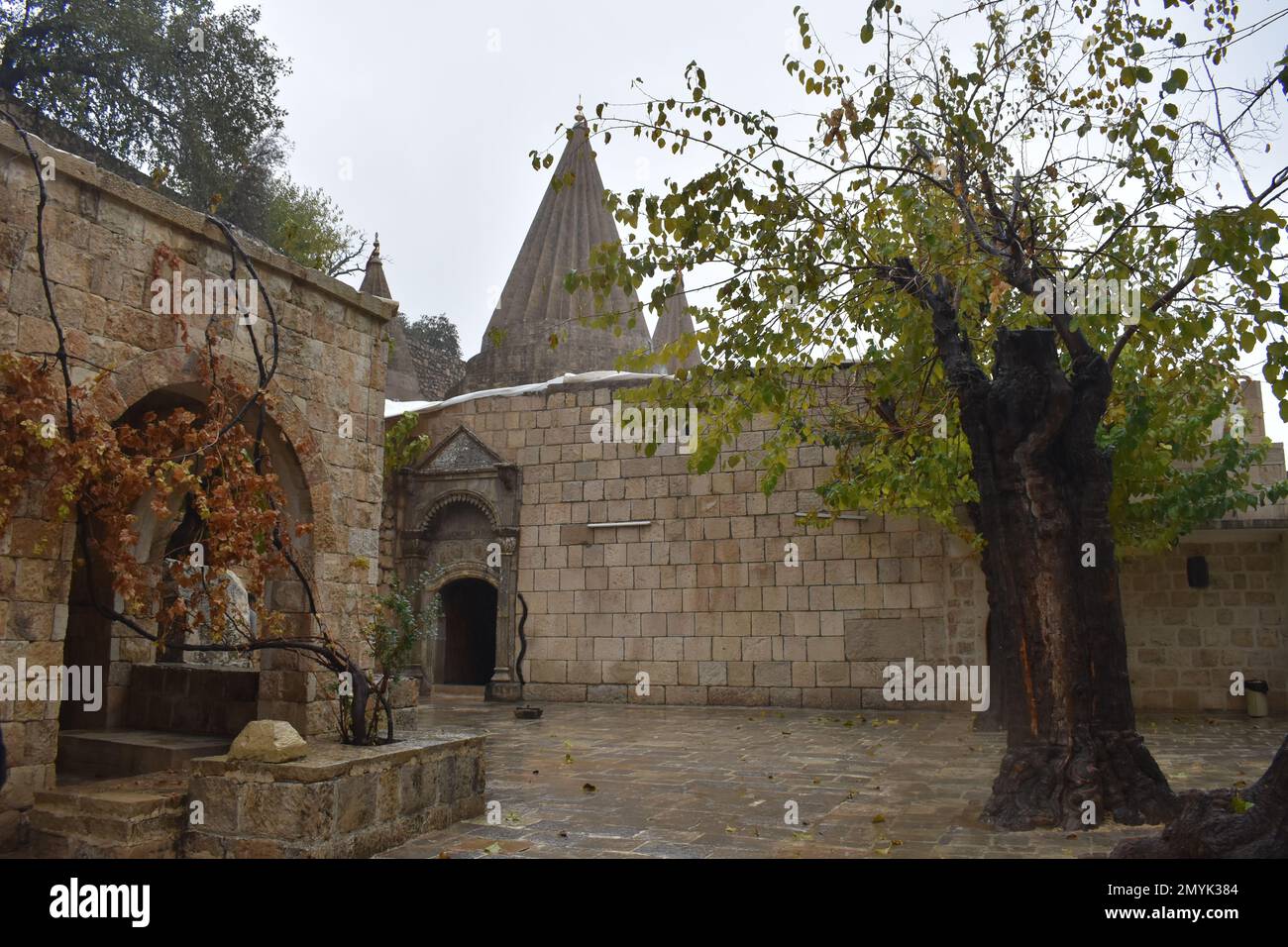 Entrance to the mausoleum at historic Lalish Temple in Northern Iraq ...