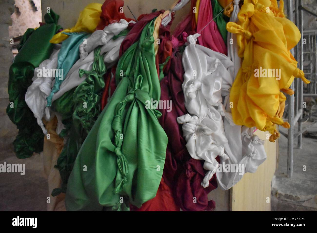 Each knot in these multi-coloured prayer scarves represents a prayer ...