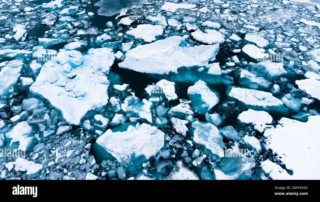 Melting Arctic Ice in Ocean Water, Blue Glacier Ice with Snow in ...