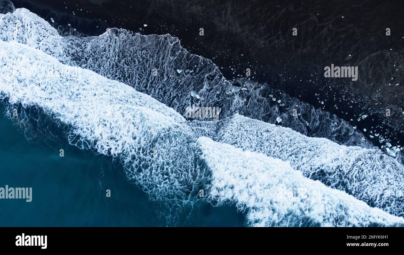 Melting Arctic Ice in Ocean Water, Blue Glacier Ice with Snow on Black ...