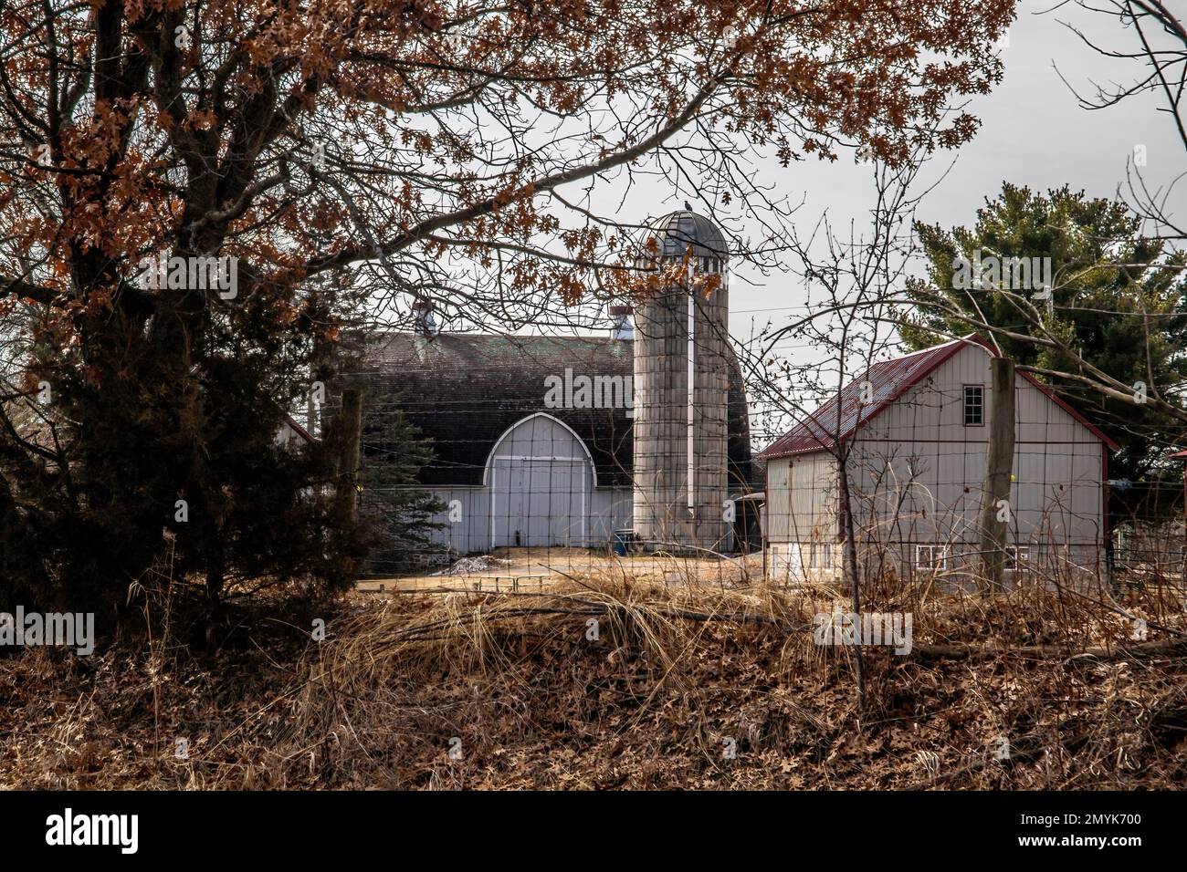 Farm with a barn and silo and a shed in the springtime in Stillwater ...