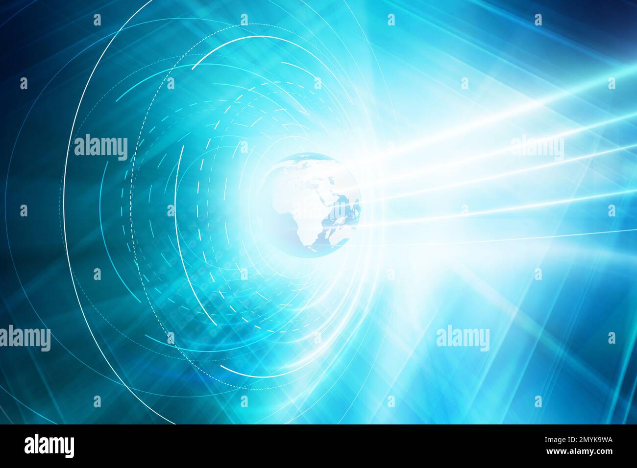 Earth globe with concentric digital lines background, technology ...