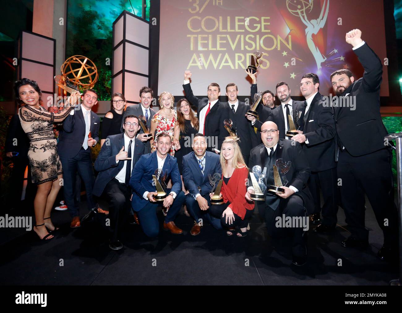 College Television Award winners pose on stage at the 37th College ...