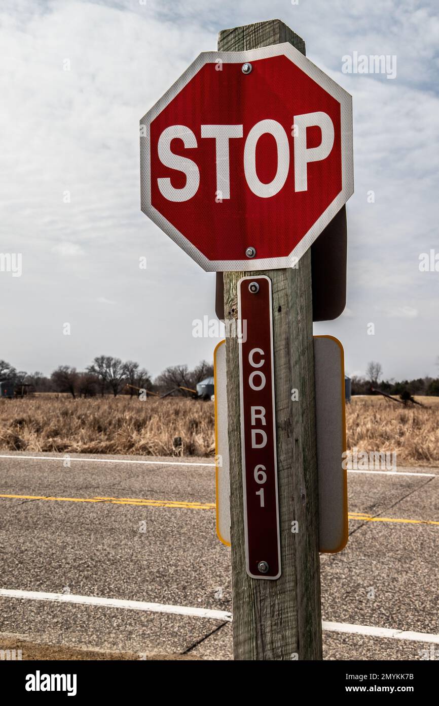 Stop sign for bikers along a bike trial in the spring in Stillwater, Minnesota USA Stock Photo ...
