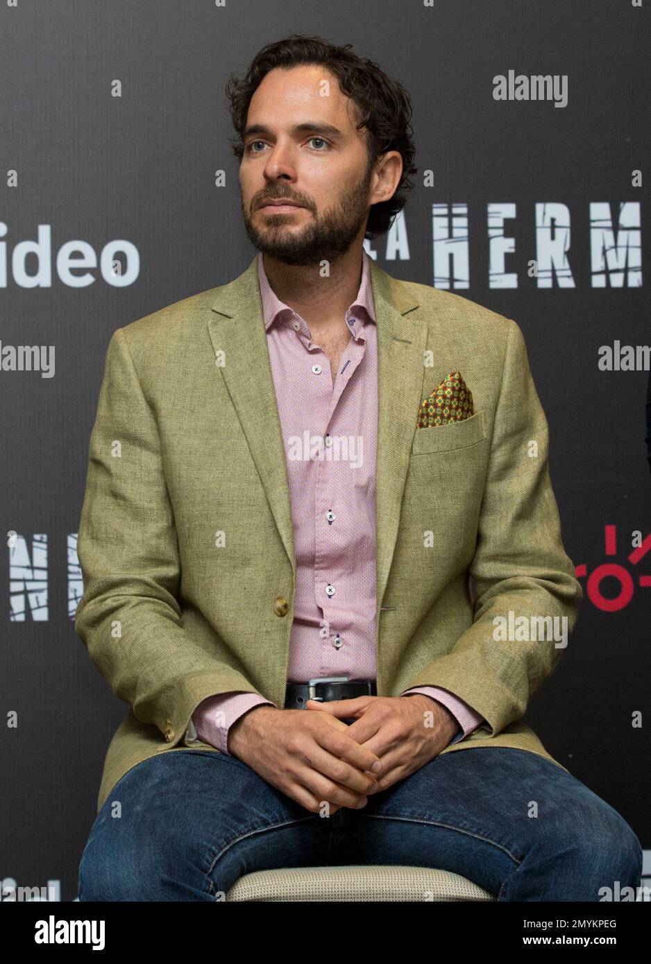 Colombian actor Manolo Cardona listens during a press conference to ...