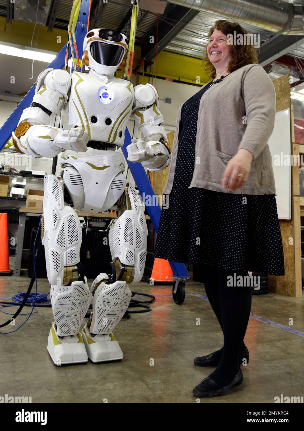 In this May 2, 2016 photo, a six-foot-tall, 300-pound Valkyrie robot is seen at University of ...