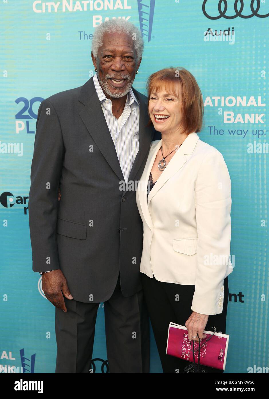 Morgan Freeman, left, and Kathy Baker attend Backstage at the Geffen on ...