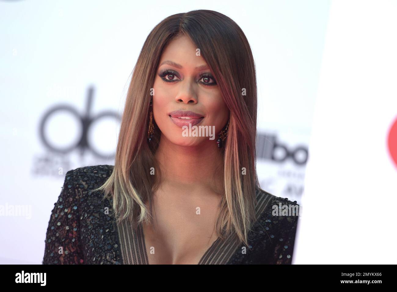 Laverne Cox arrives at the Billboard Music Awards at the T-Mobile Arena ...