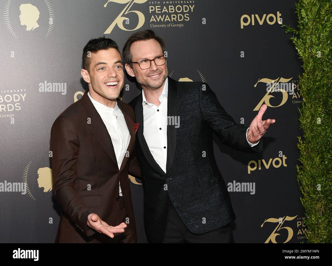 Actors Rami Malek, left, and Christian Slater attend the 75th Annual ...