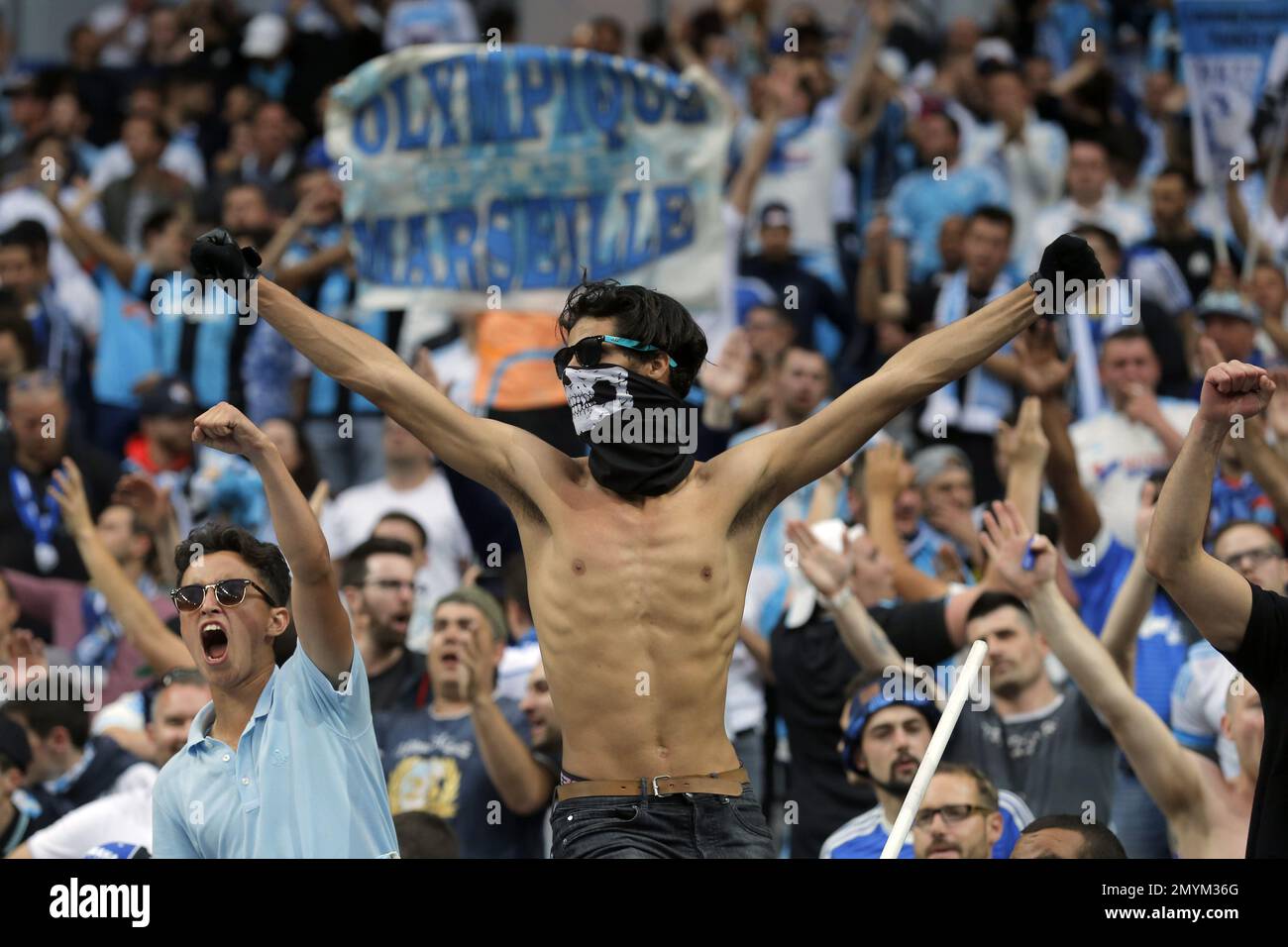Marseille's fans cheer their team prior to the French Cup final soccer ...