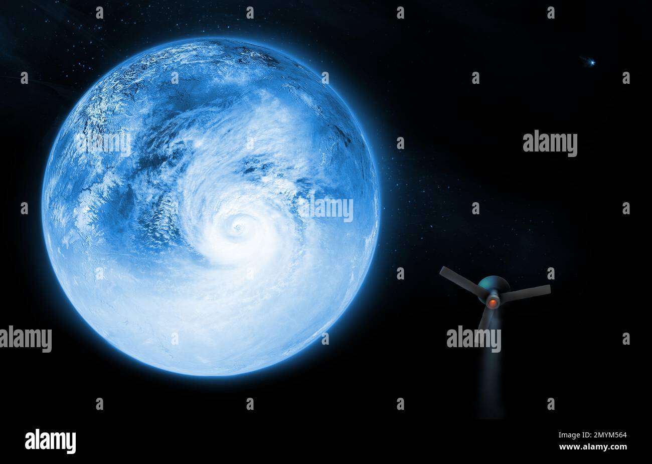 Celestial art, remote planet with icy surface at deep space showing the ...