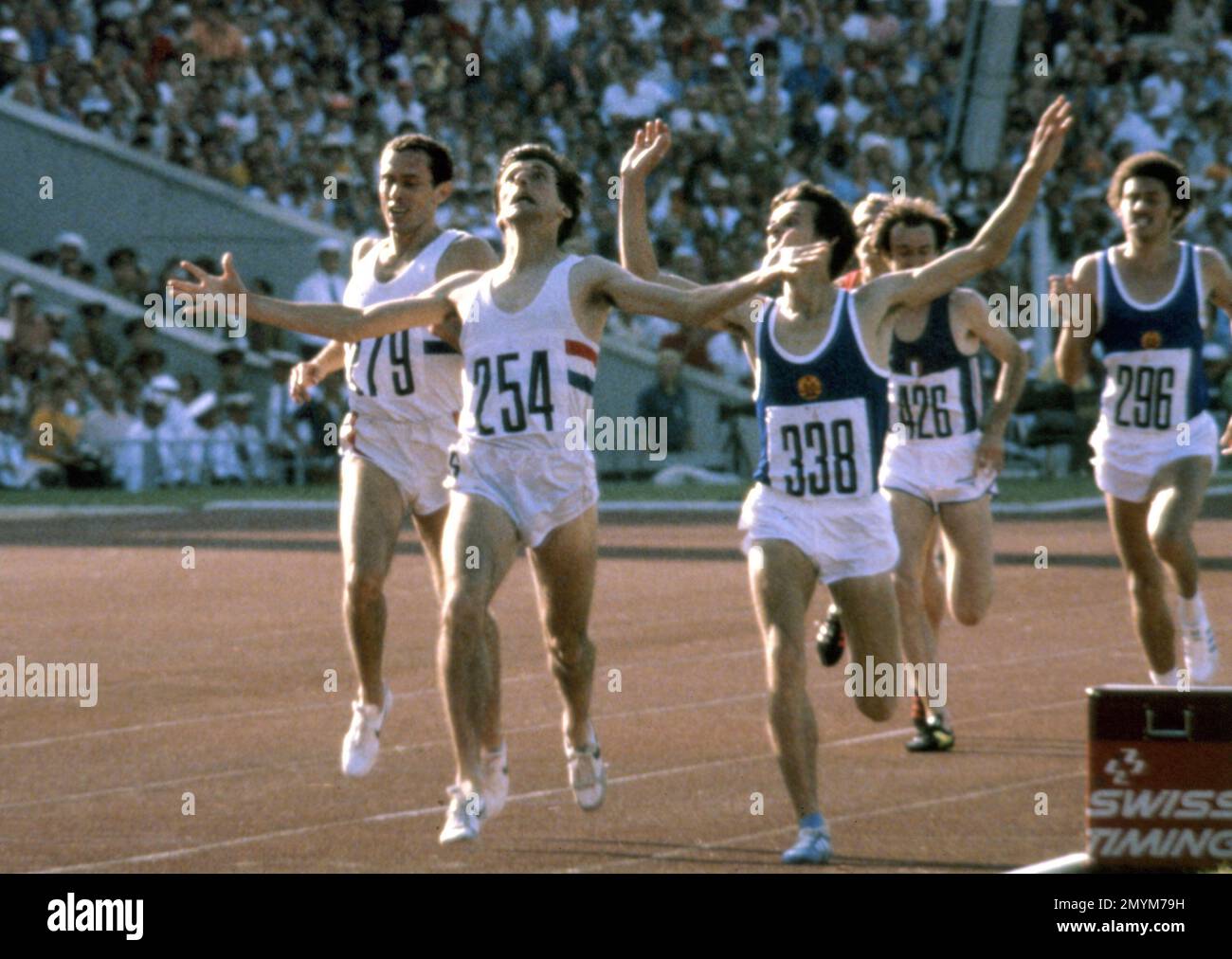 Sebastian Coe of Great Britain crosses the finishing line to win the ...