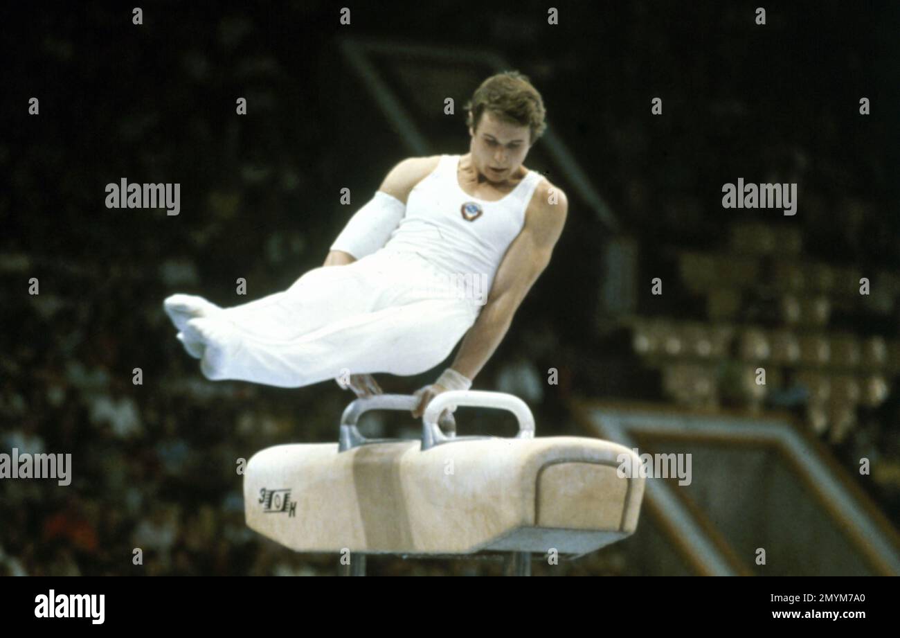 Russian gymnast Aleksandr Dityatin in action in the Men's Side Horse ...