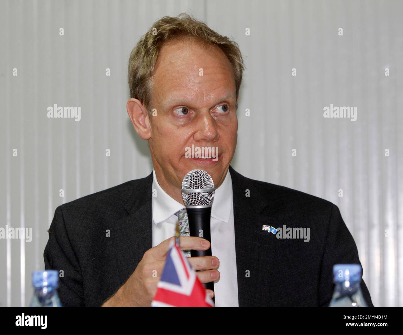 British Ambassador to the UN Matthew Rycroft, speaks to reporters ...