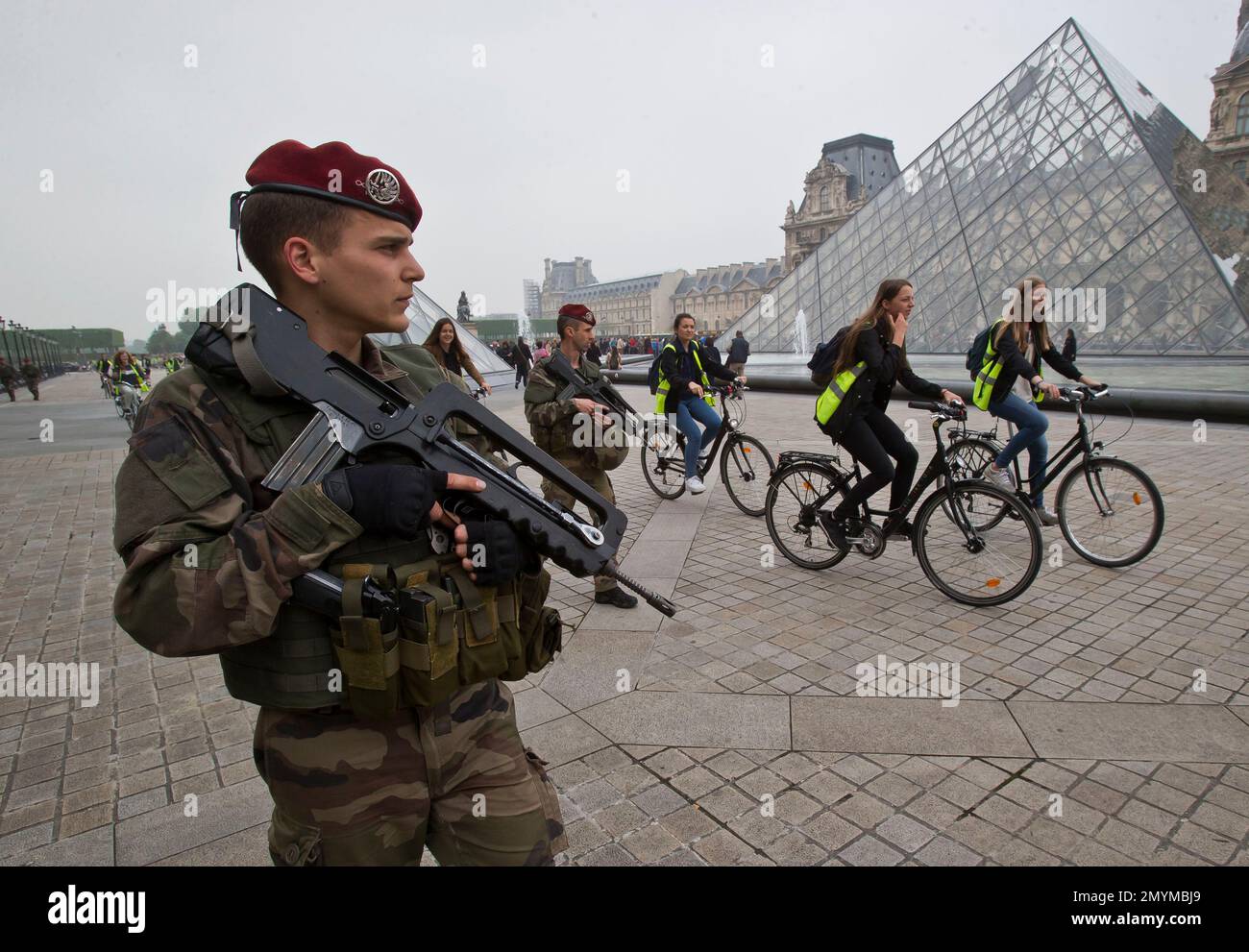 French soldier staff sergeant Baudouin patrols at the Louvre museum in ...