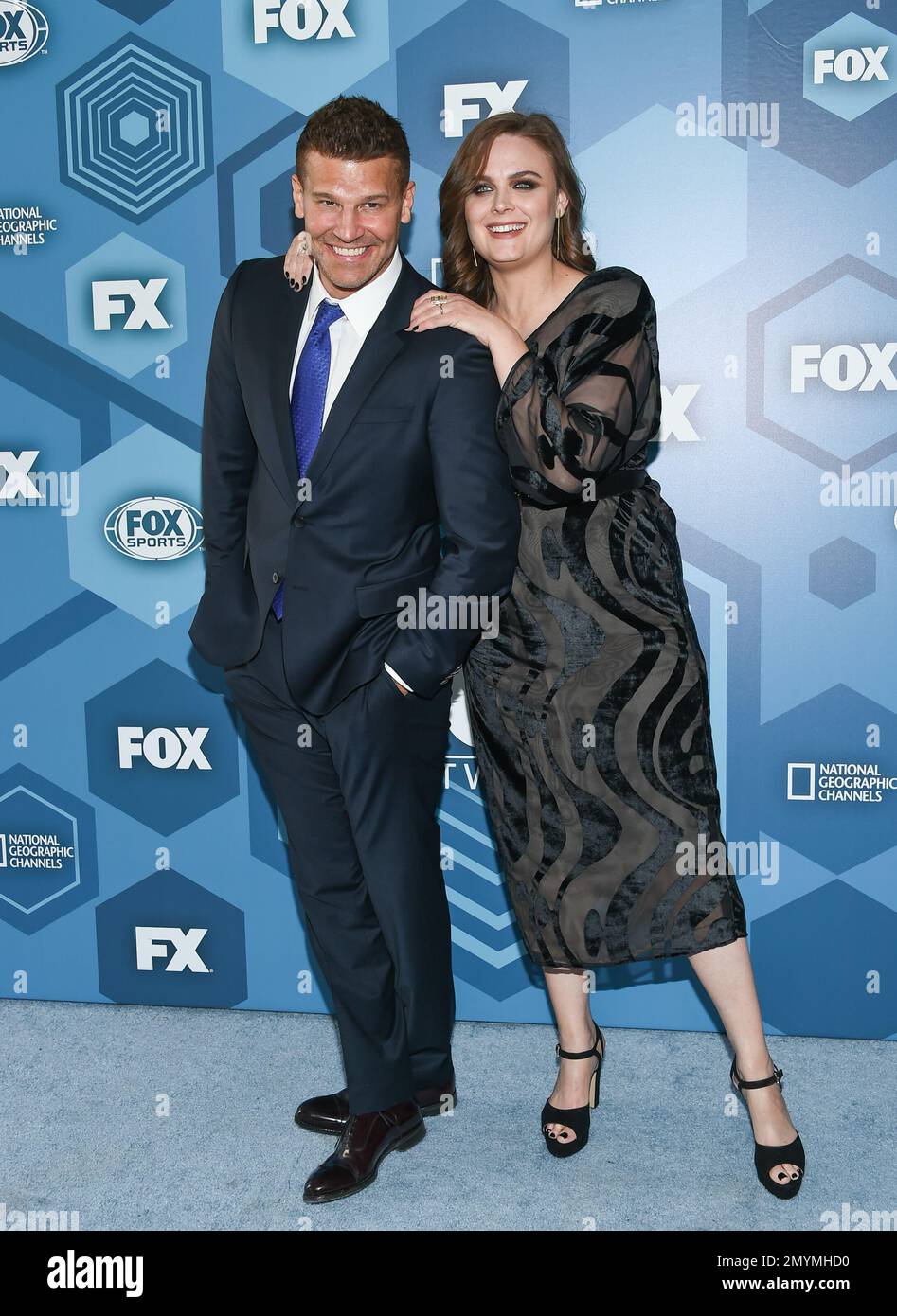 David Boreanaz and Emily Deschanel attend the FOX Networks 2016 Upfront Presentation Party at ...