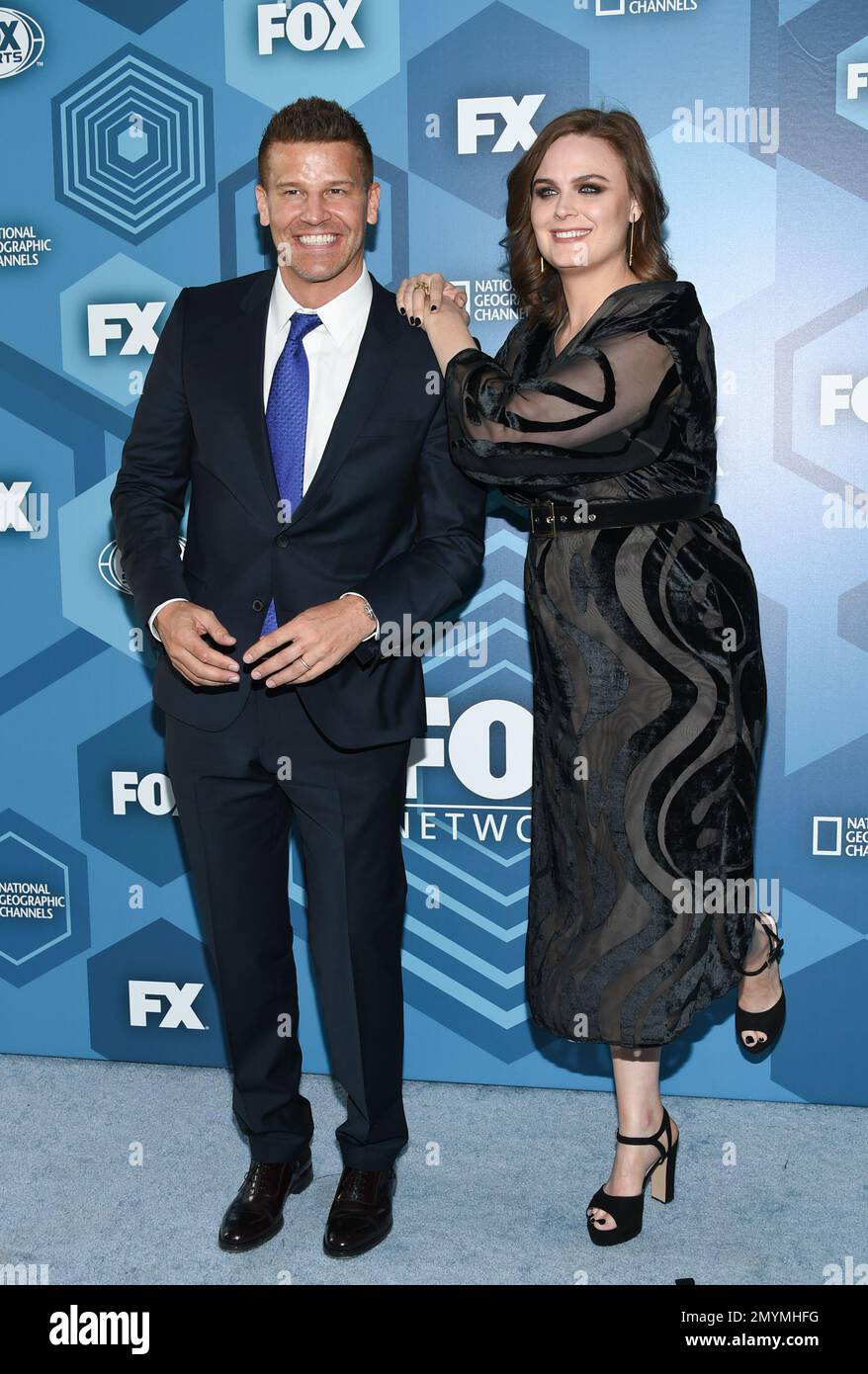 David Boreanaz and Emily Deschanel attend the FOX Networks 2016 Upfront Presentation Party at ...