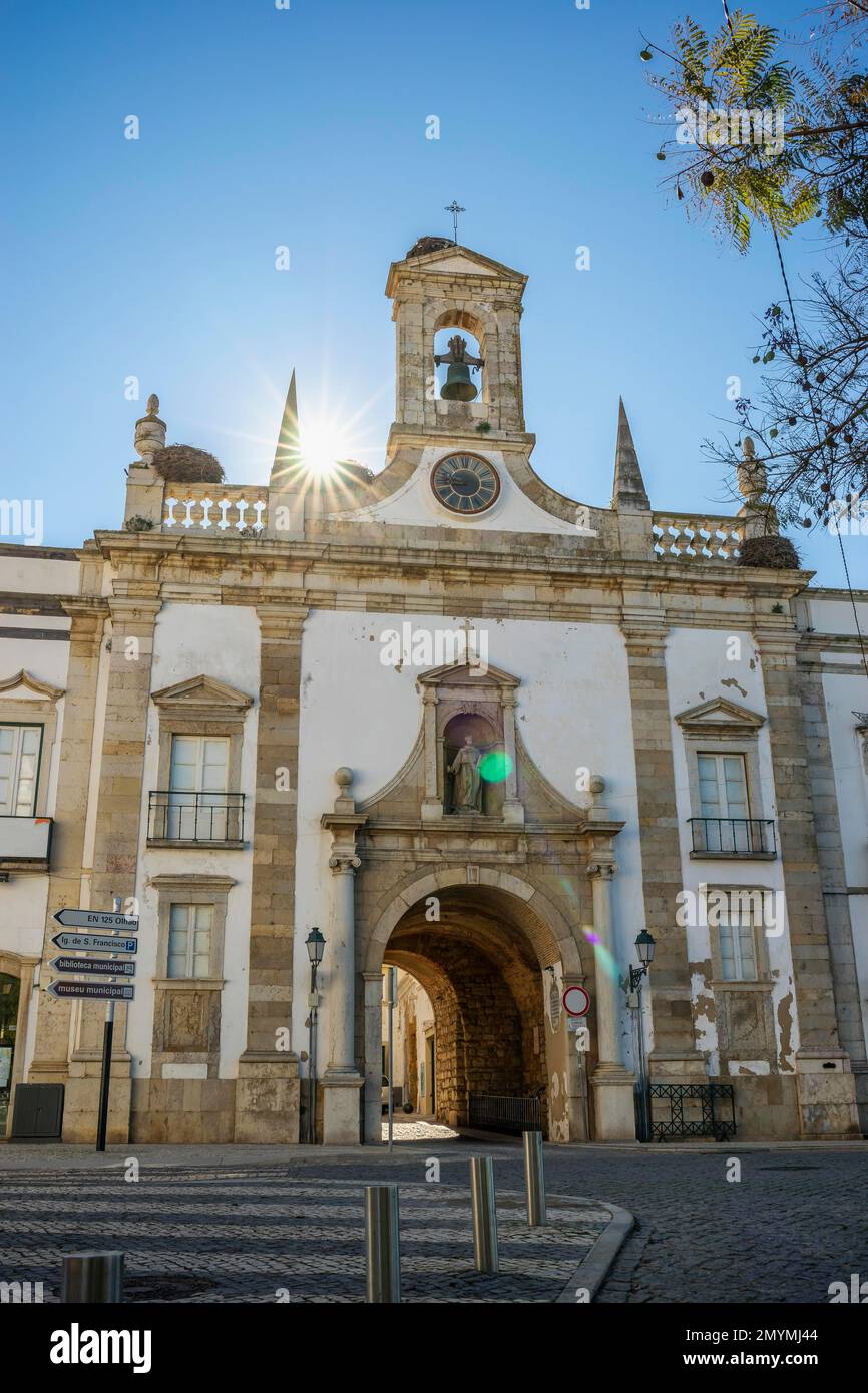 Historic entrance to downtown and old town known as Arco da vila, Faro ...