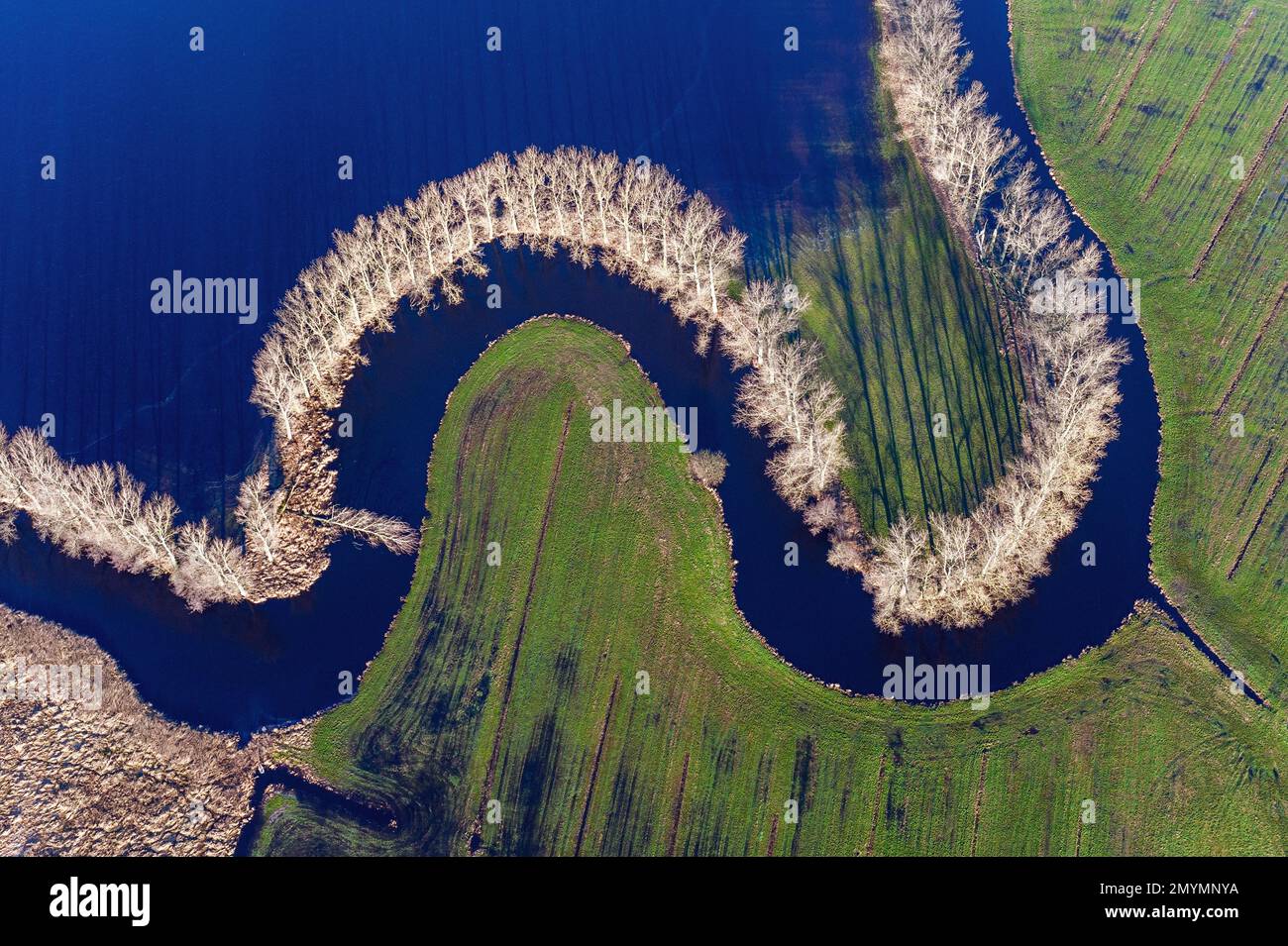 River course of the Schwinge at high water, river, course, aerial view ...