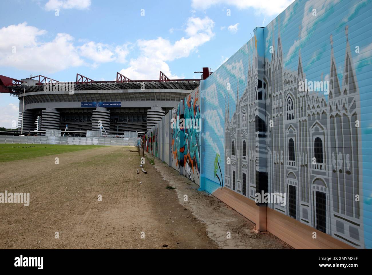Milan's iconic gothic cathedral stands out on a giant mural painted ...